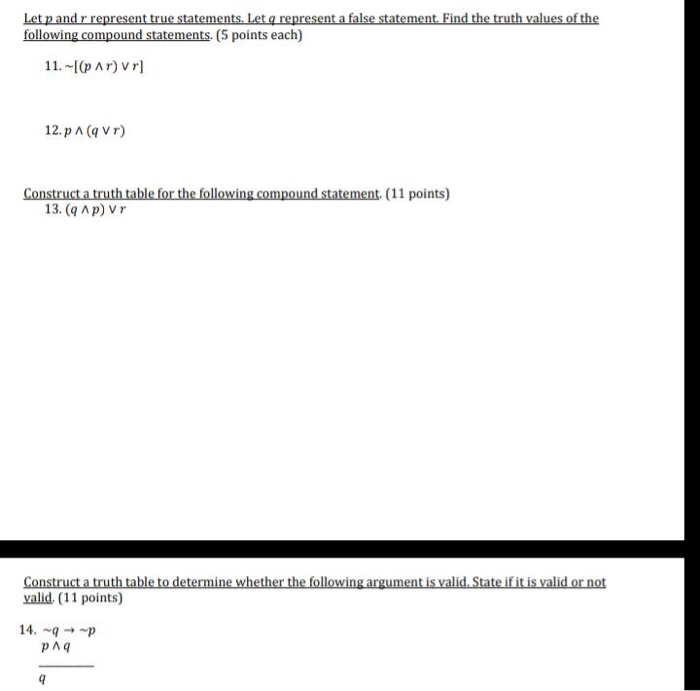 Solved Let p and r represent true statements. Let a | Chegg.com