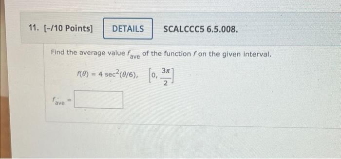 Solved Find the average value fave of the function f on the | Chegg.com