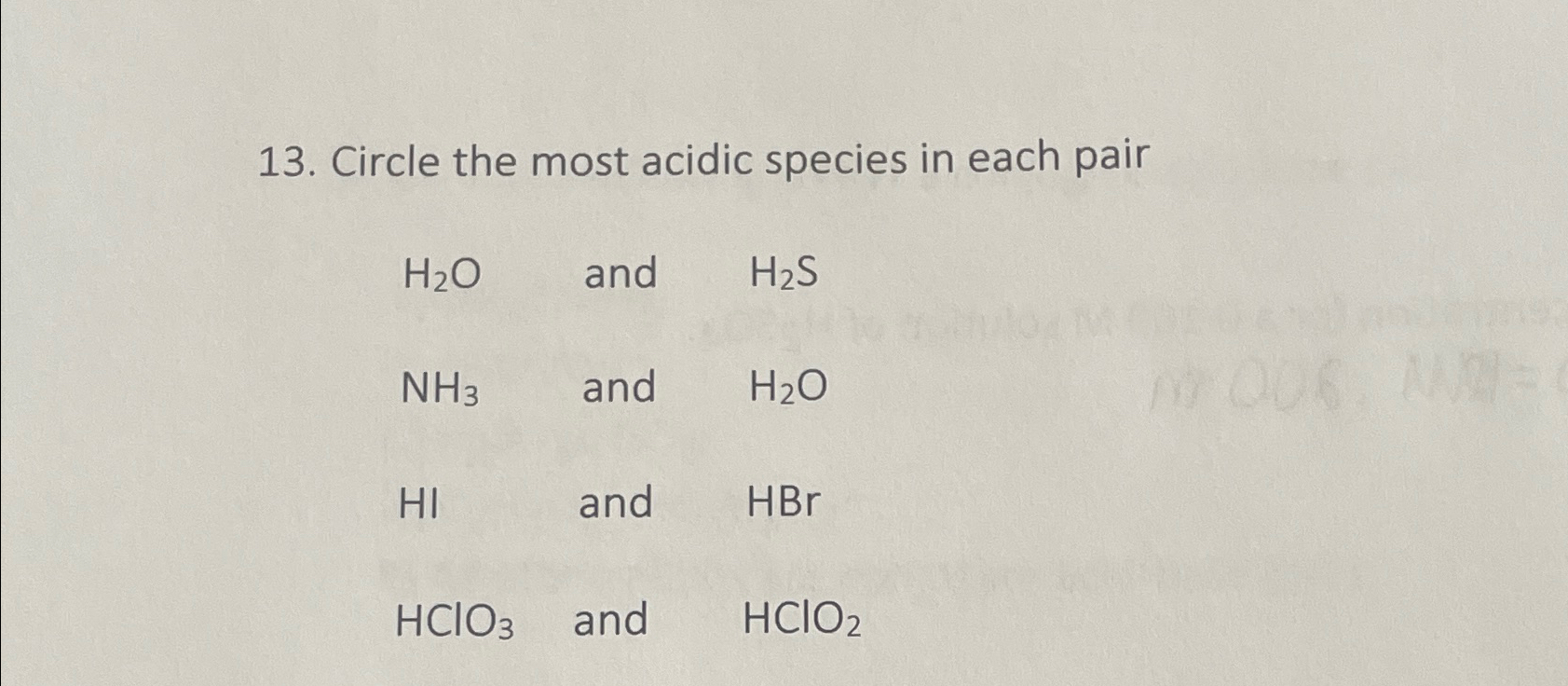 Solved Circle the most acidic species in each | Chegg.com
