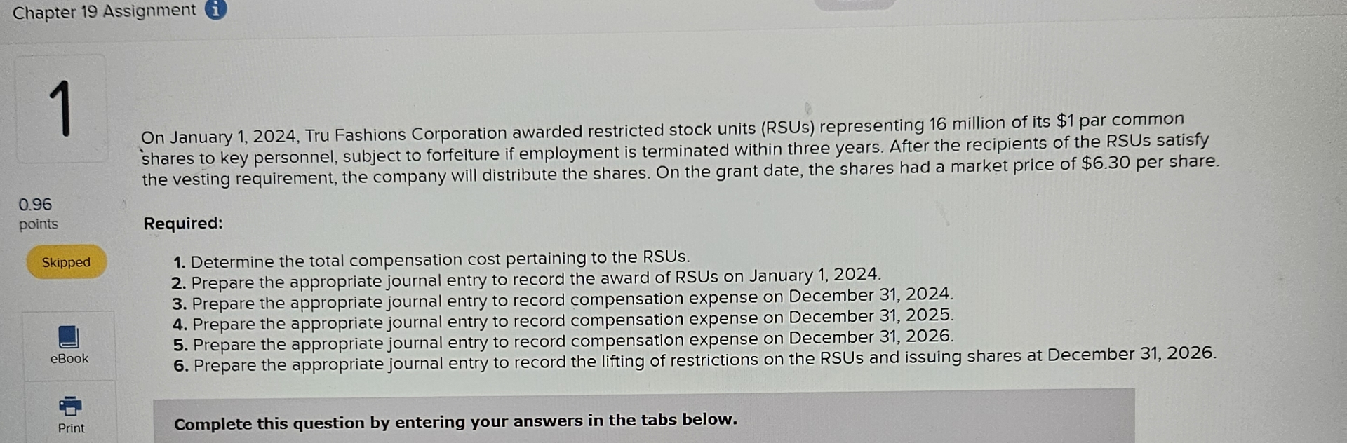 Solved Chapter 19 ﻿Assignment (i)10.96 ﻿pointsSkippedeBookOn | Chegg.com