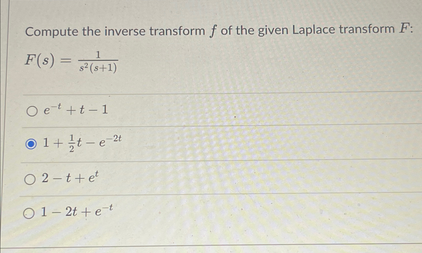 Solved Compute the inverse transform f ﻿of the given Laplace | Chegg.com