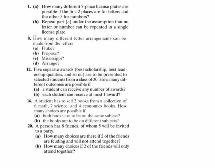 Solved 1 a How Many Different 7 place License Plates Are Chegg