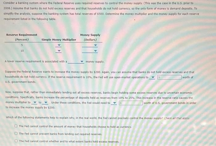 Solved Consider a banking system where the Federal Reserve | Chegg.com
