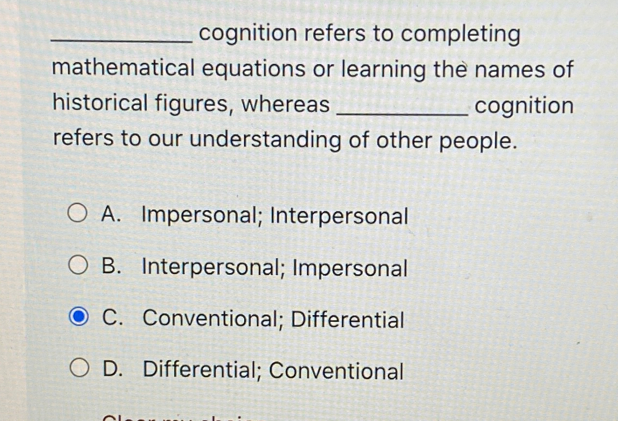 Solved cognition refers to completing mathematical equations | Chegg.com