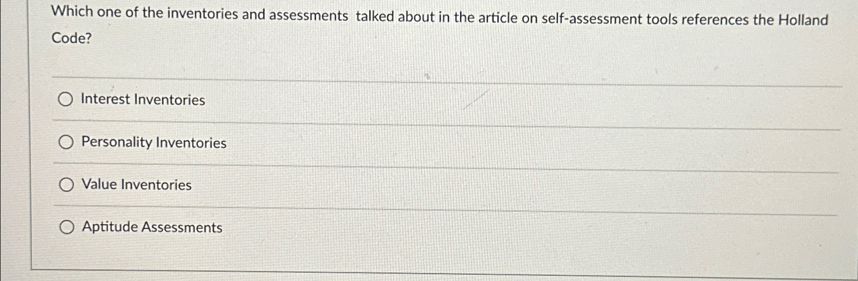Solved Which one of the inventories and assessments talked | Chegg.com