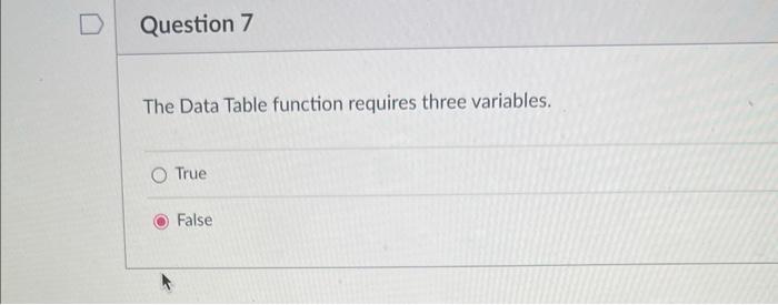 The Data Table function requires three variables. | Chegg.com
