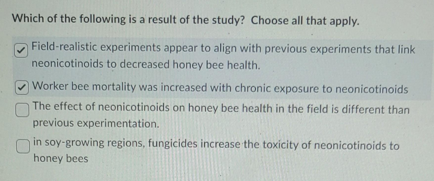 Solved Chronic exposure to neonicotinoids reduces honey bee | Chegg.com