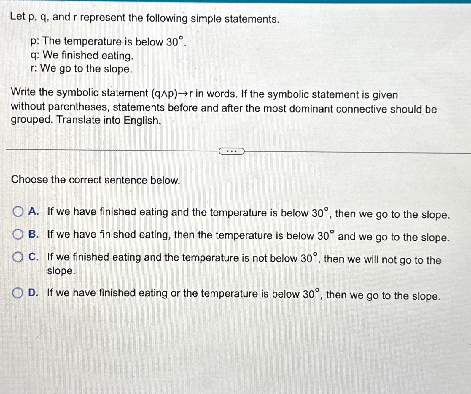 Solved Let p,q, ﻿and r ﻿represent the following simple | Chegg.com