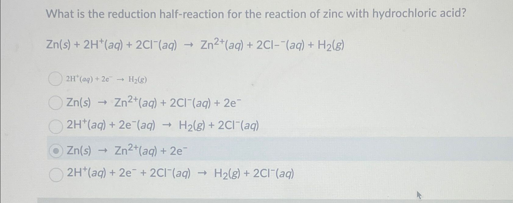 Solved What is the reduction half-reaction for the reaction | Chegg.com