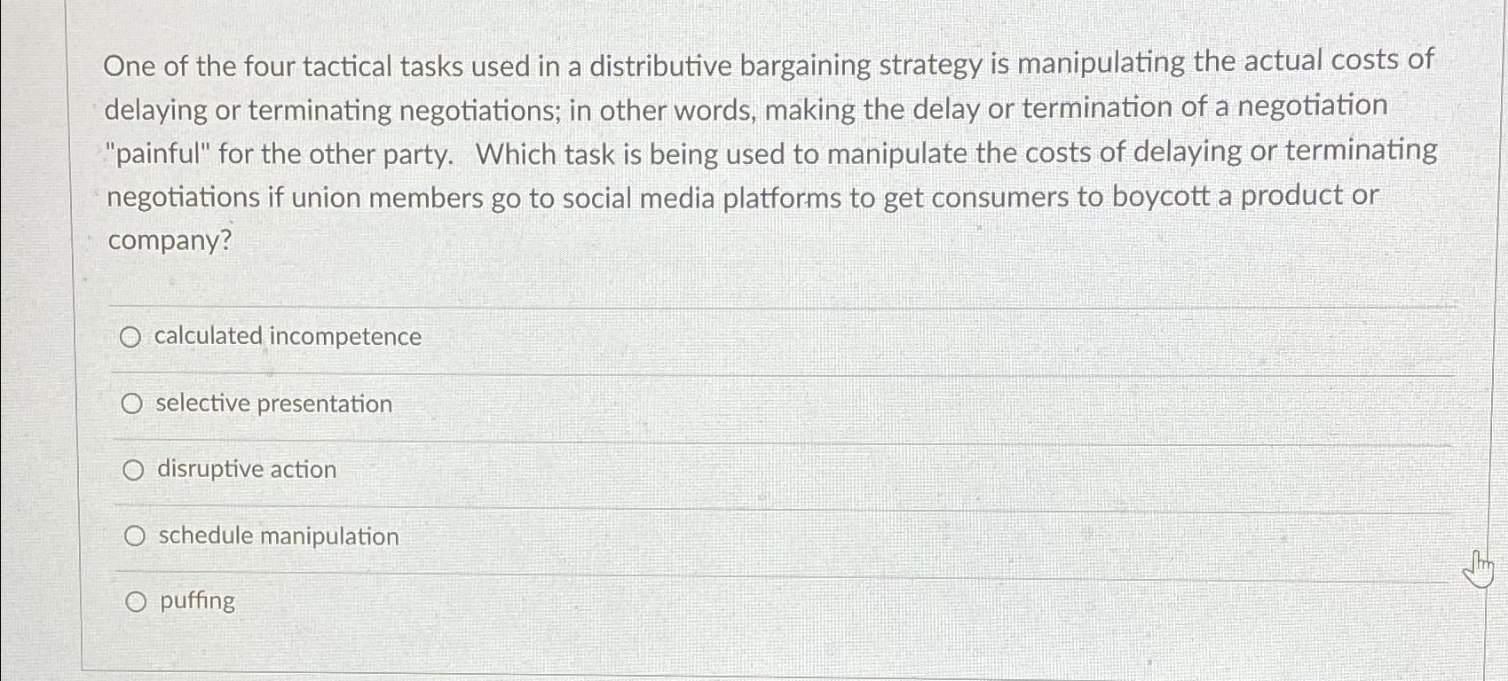 Solved One of the four tactical tasks used in a distributive | Chegg.com