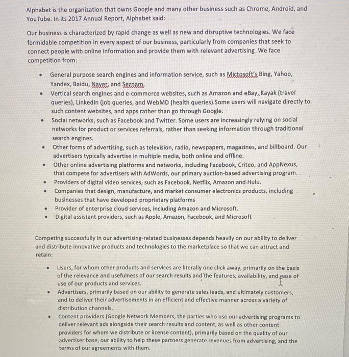 Solved Alphabet is the organization that owns Google and | Chegg.com