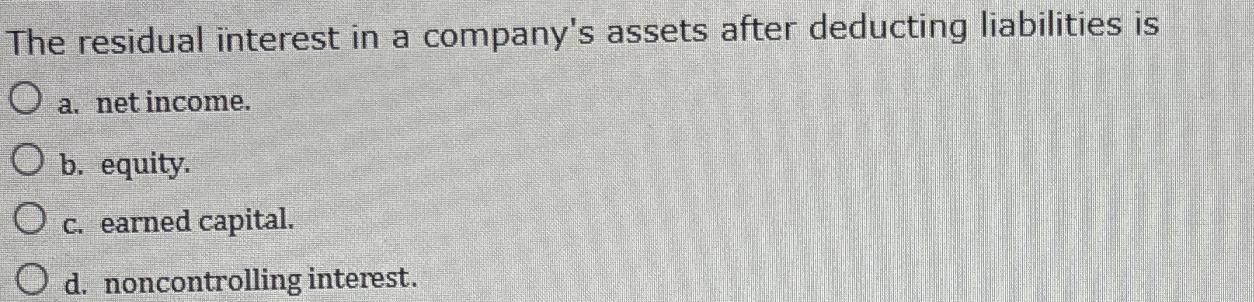 Solved The residual interest in a company's assets after | Chegg.com