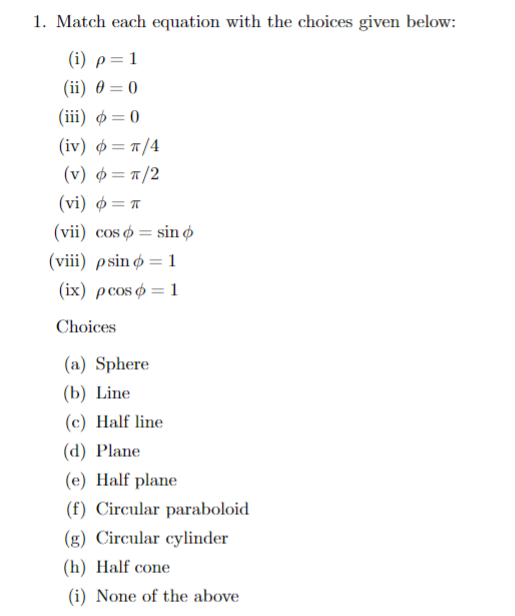 Solved Match each equation with the choices given | Chegg.com