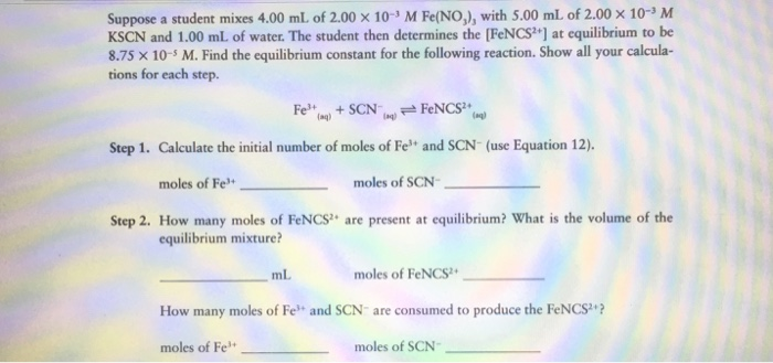 Solved Suppose a student mixes 4.00 mL of 2.00 x 10-2 M | Chegg.com