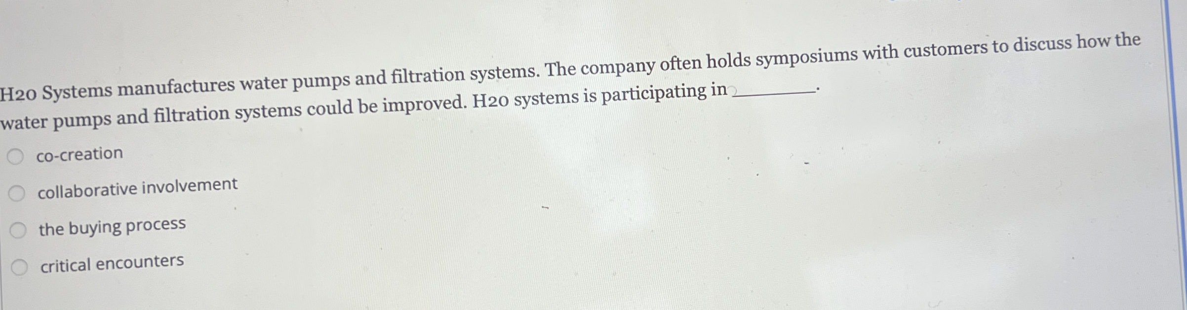 Solved H20 ﻿Systems manufactures water pumps and filtration | Chegg.com