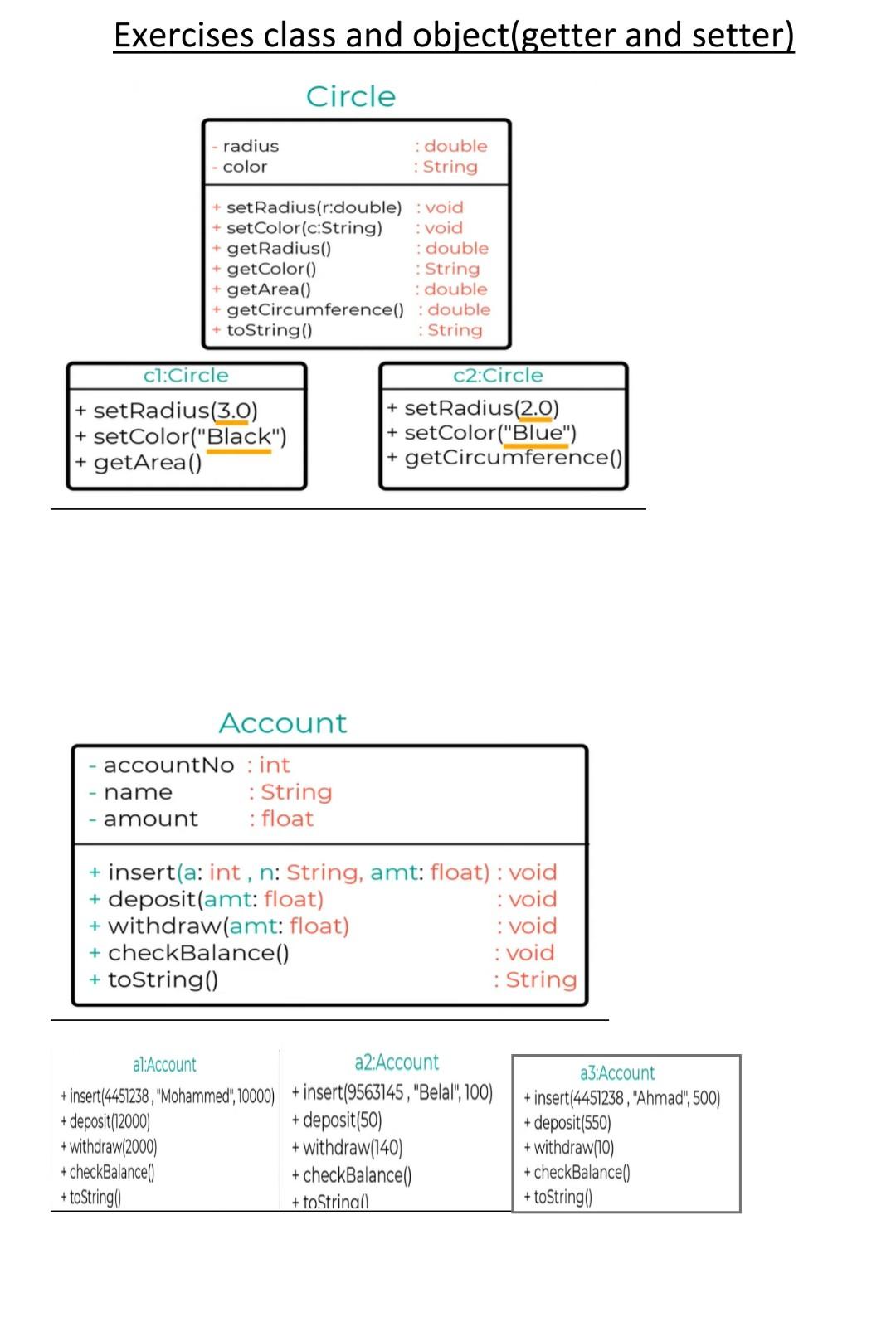 Solved Exercises class and object(getter and setter) Circle | Chegg.com