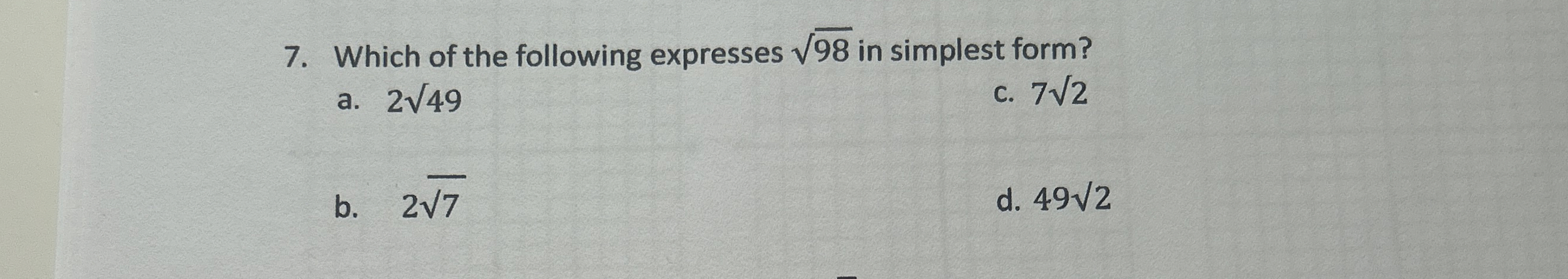 Solved Which of the following expresses 982 ﻿in simplest | Chegg.com
