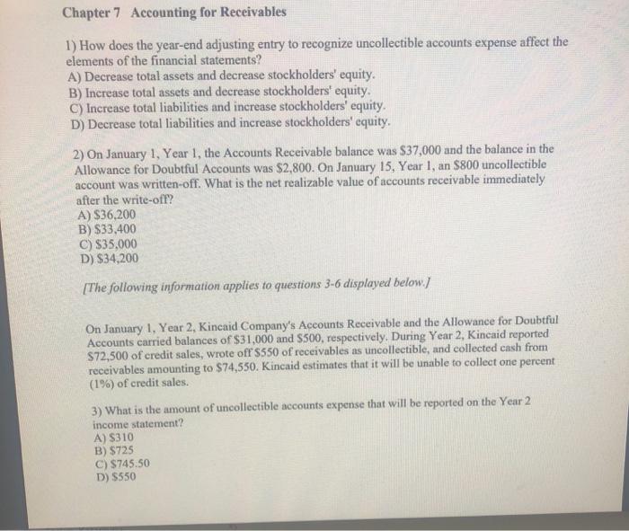 Solved Chapter 7 Accounting for Receivables 1) How does the | Chegg.com
