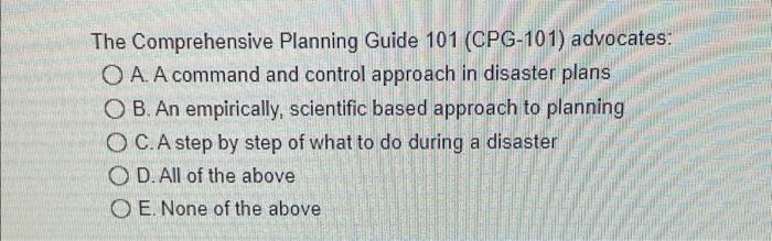Solved The Comprehensive Planning Guide 101 (CPG-101) | Chegg.com