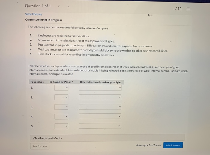 Solved Question 1 of 1 - / 10 View Policies Current | Chegg.com