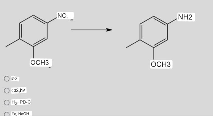 Solved Br2 Cl2,hv H2, PD-C Fe,NaOHWhich of the following | Chegg.com