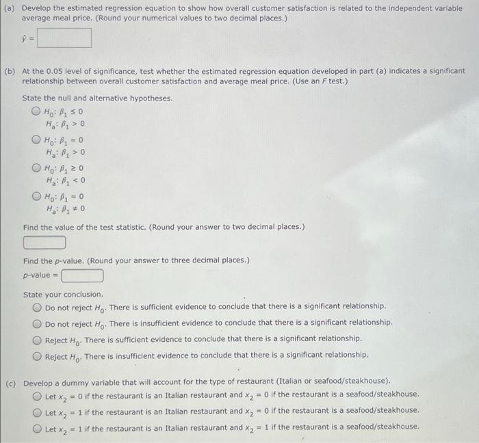 Solved DATAfile: Restaurant Ratings A statistical program is | Chegg.com