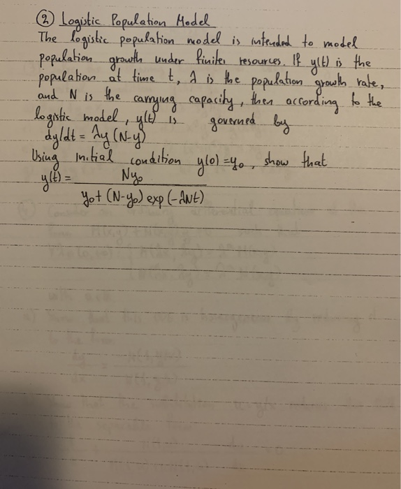 Solved (2 Logistic Population Model The logistic population | Chegg.com