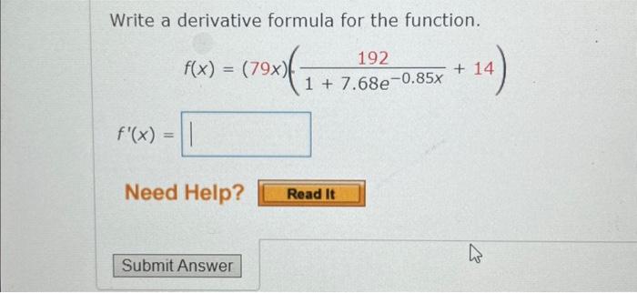 Solved Write a derivative formula for the function. | Chegg.com