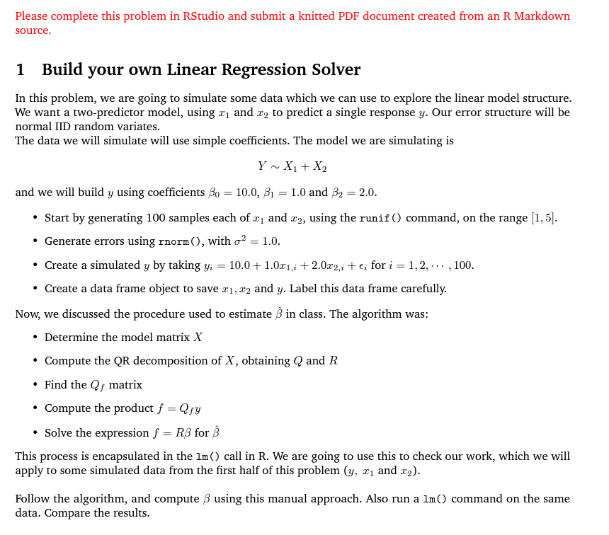Solved Please complete this problem in RStudio and submit a | Chegg.com