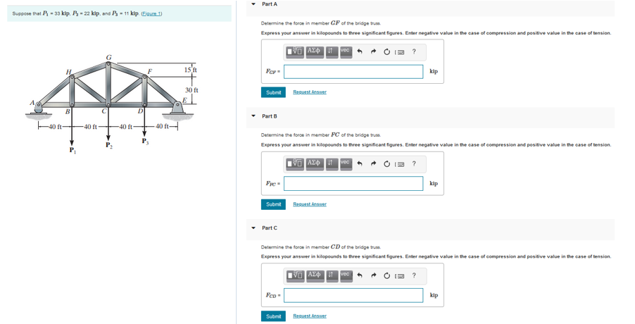 Solved Determine the force in member GF ﻿of the bridge | Chegg.com