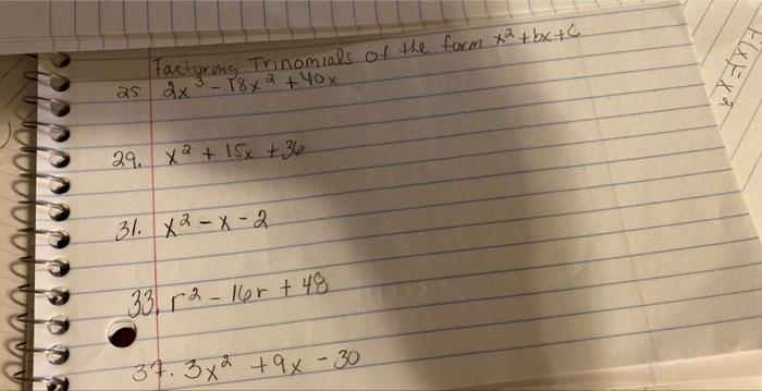 Solved Factormg Trinomials of the form x2+bx+c | Chegg.com