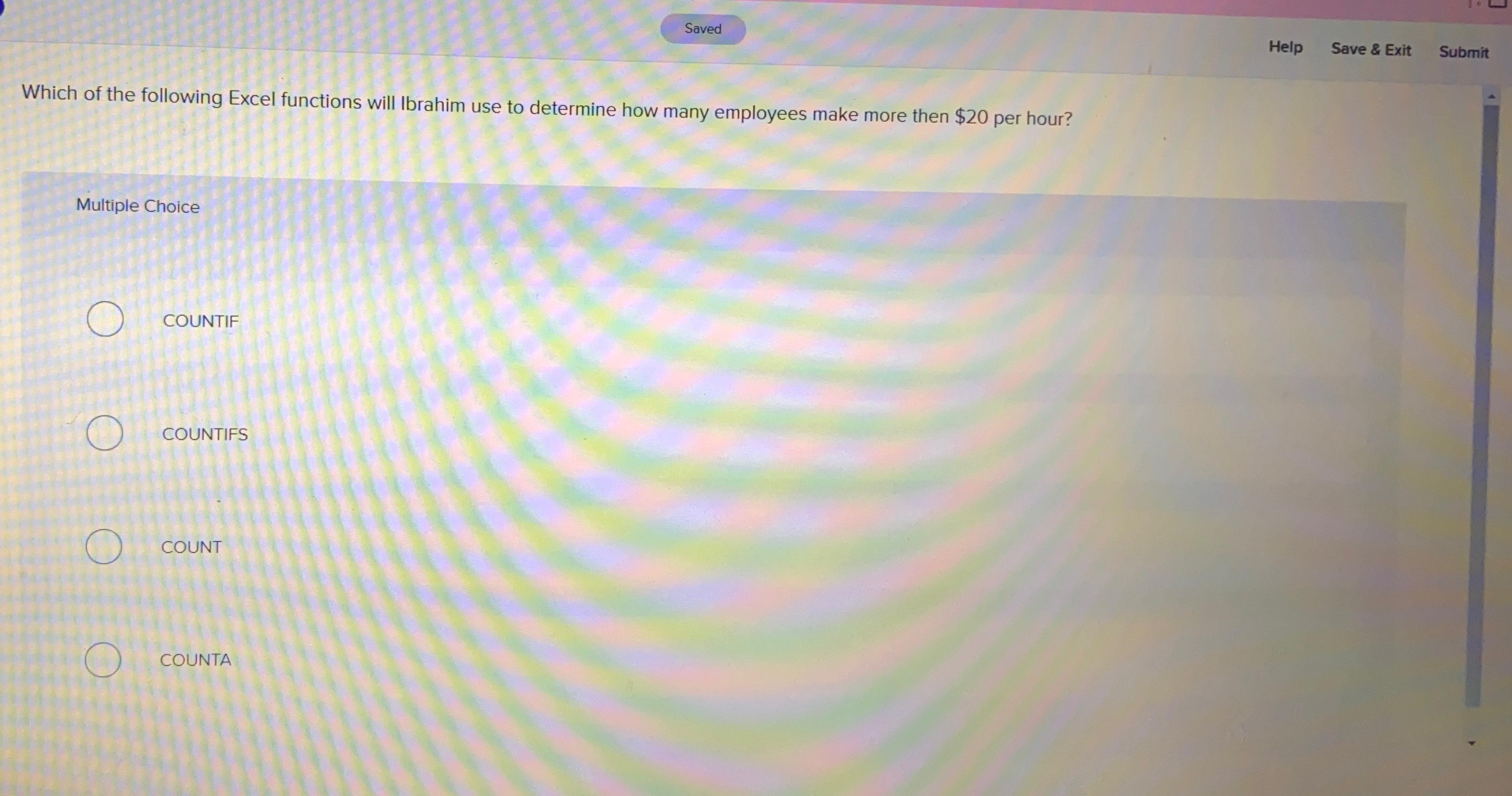 Solved HelpSave & ExitSubmitWhich of the following Excel | Chegg.com