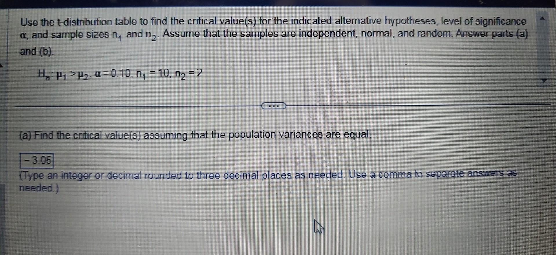 Solved Use the t-distribution table to find the critical | Chegg.com