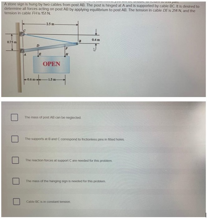 Solved US part A store sign is hung by two cables from post | Chegg.com