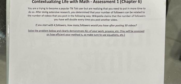 Solved Contextualizing Life with Math - Assessment 1 | Chegg.com