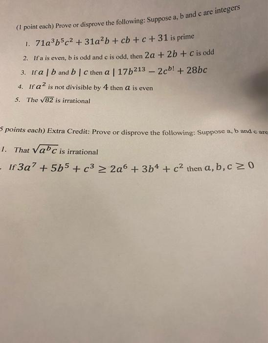 Solved (1 point each) Prove or disprove the following: | Chegg.com