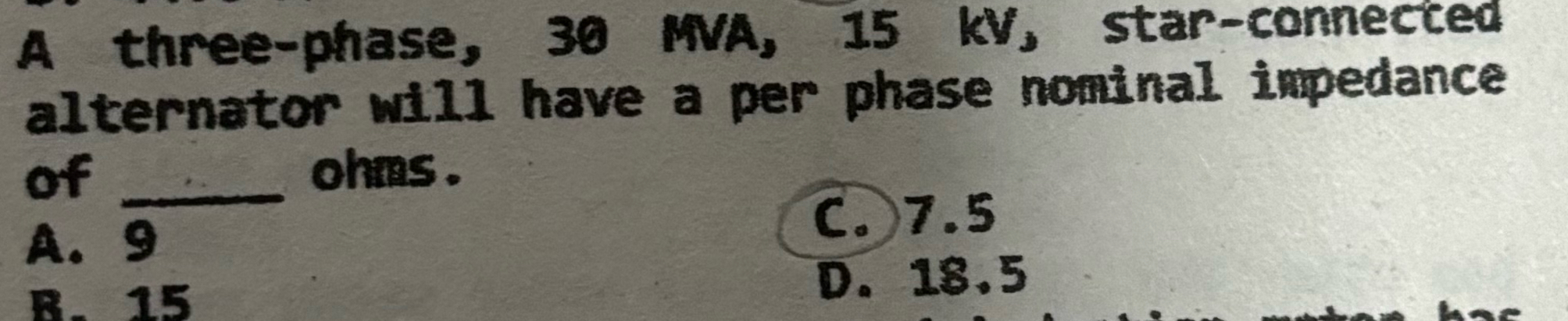 Solved A three-phase, 30MA,15kV, ﻿star-connected alternator | Chegg.com
