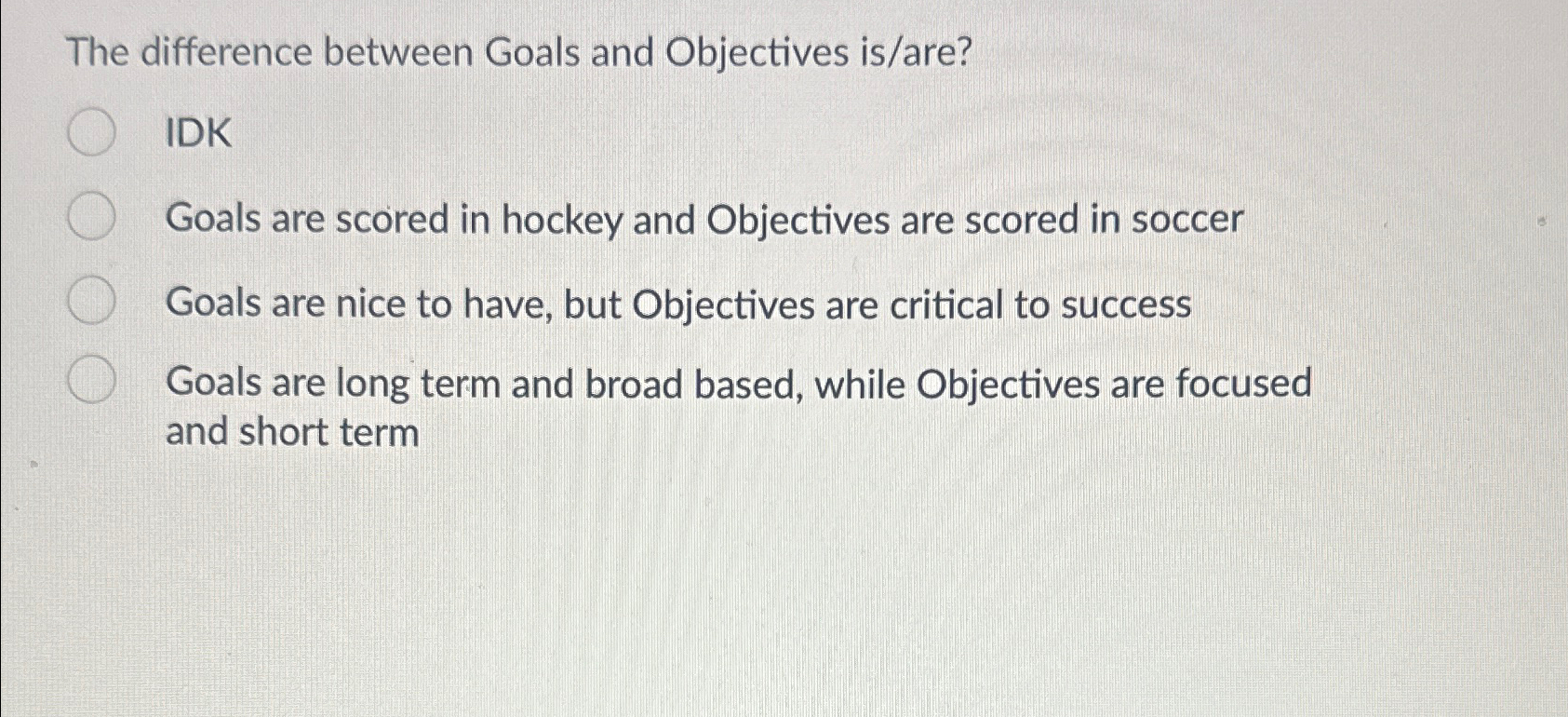 Solved The difference between Goals and Objectives | Chegg.com