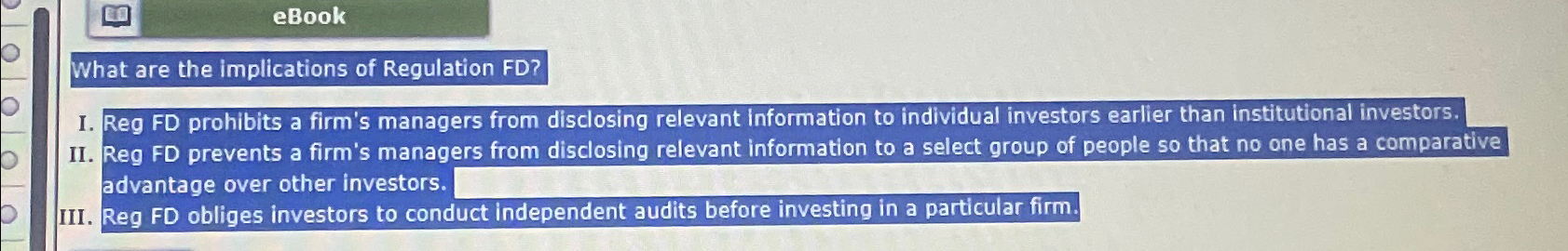 Solved What are the implications of Regulation FD?I. Reg FD | Chegg.com