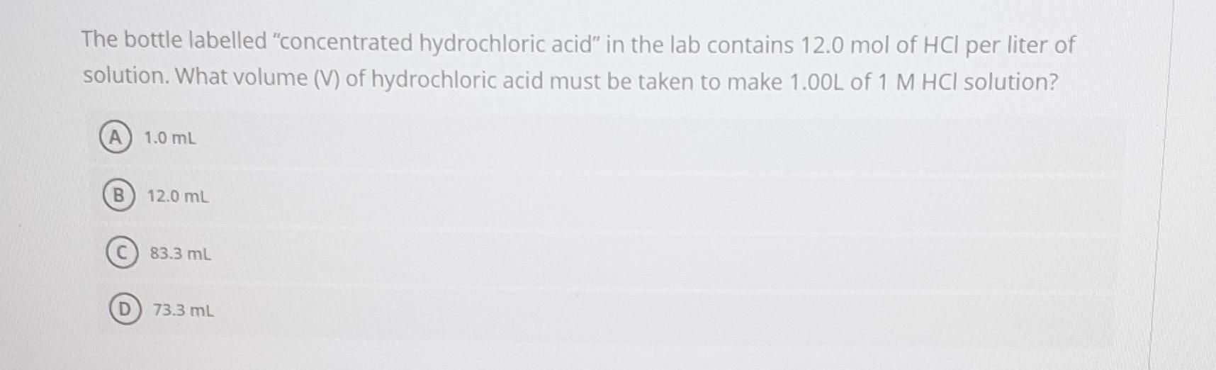 Solved The bottle labelled "concentrated hydrochloric acid" | Chegg.com