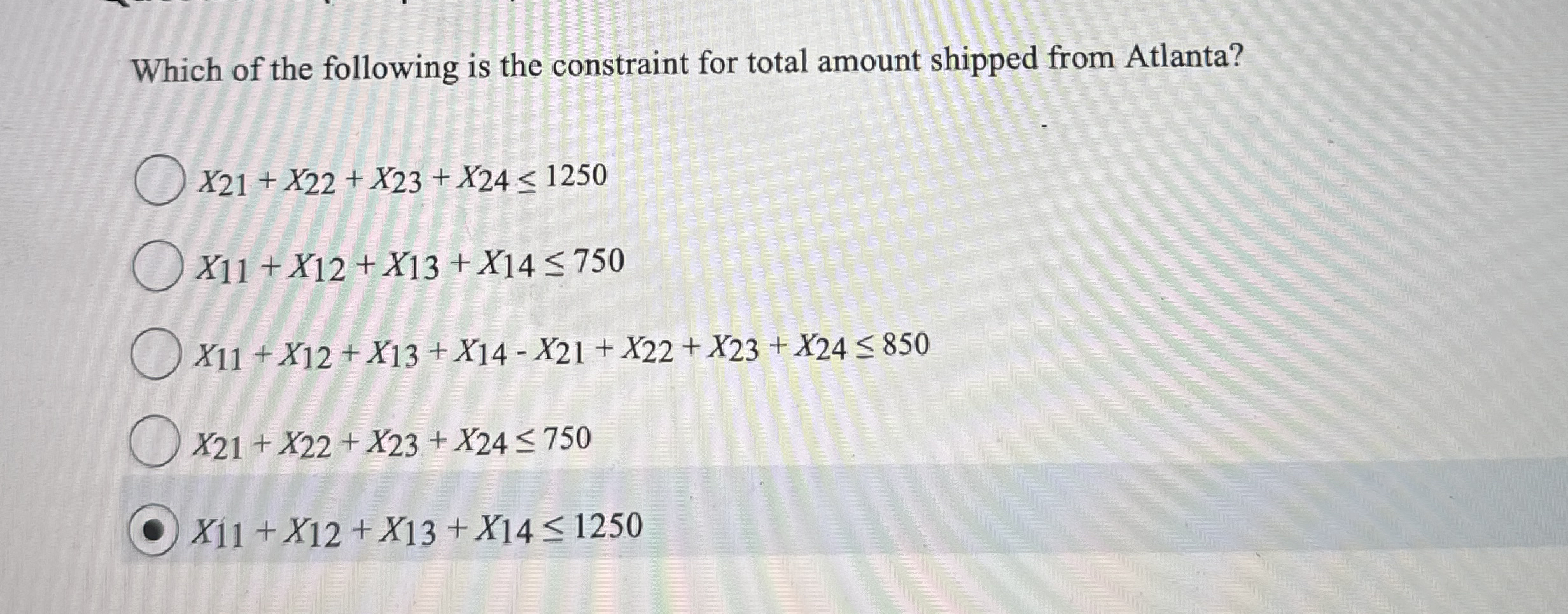 Solved Which of the following is the constraint for total | Chegg.com