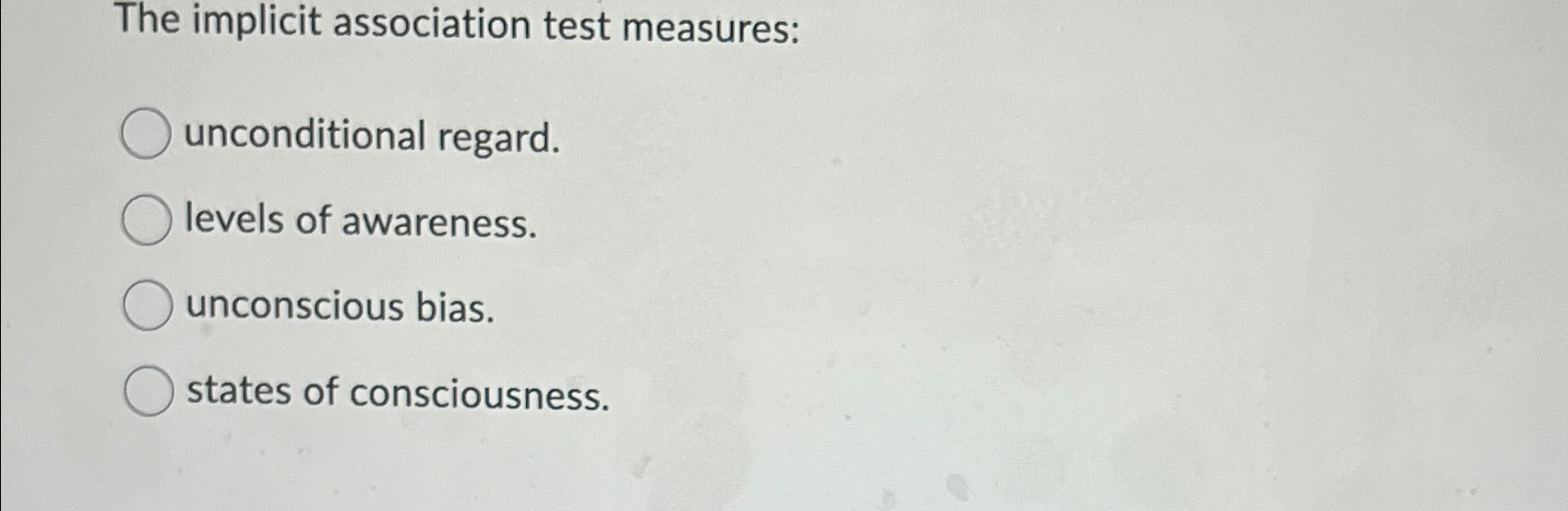 Solved The implicit association test measures:unconditional | Chegg.com
