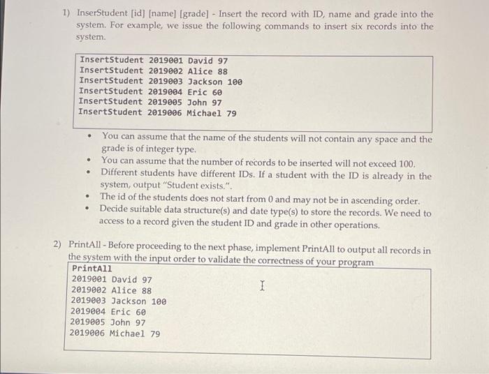 Solved 1) InserStudent [id] [name] grade] - Insert the | Chegg.com