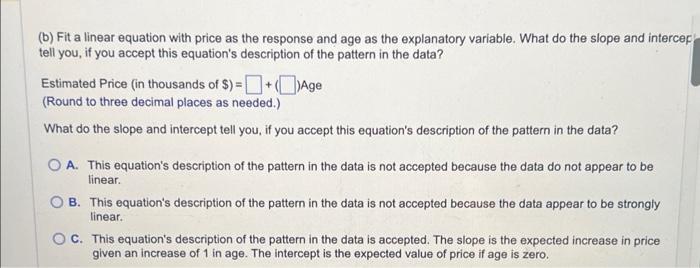 Solved Cars depreciate over time. The accompanying data show | Chegg.com