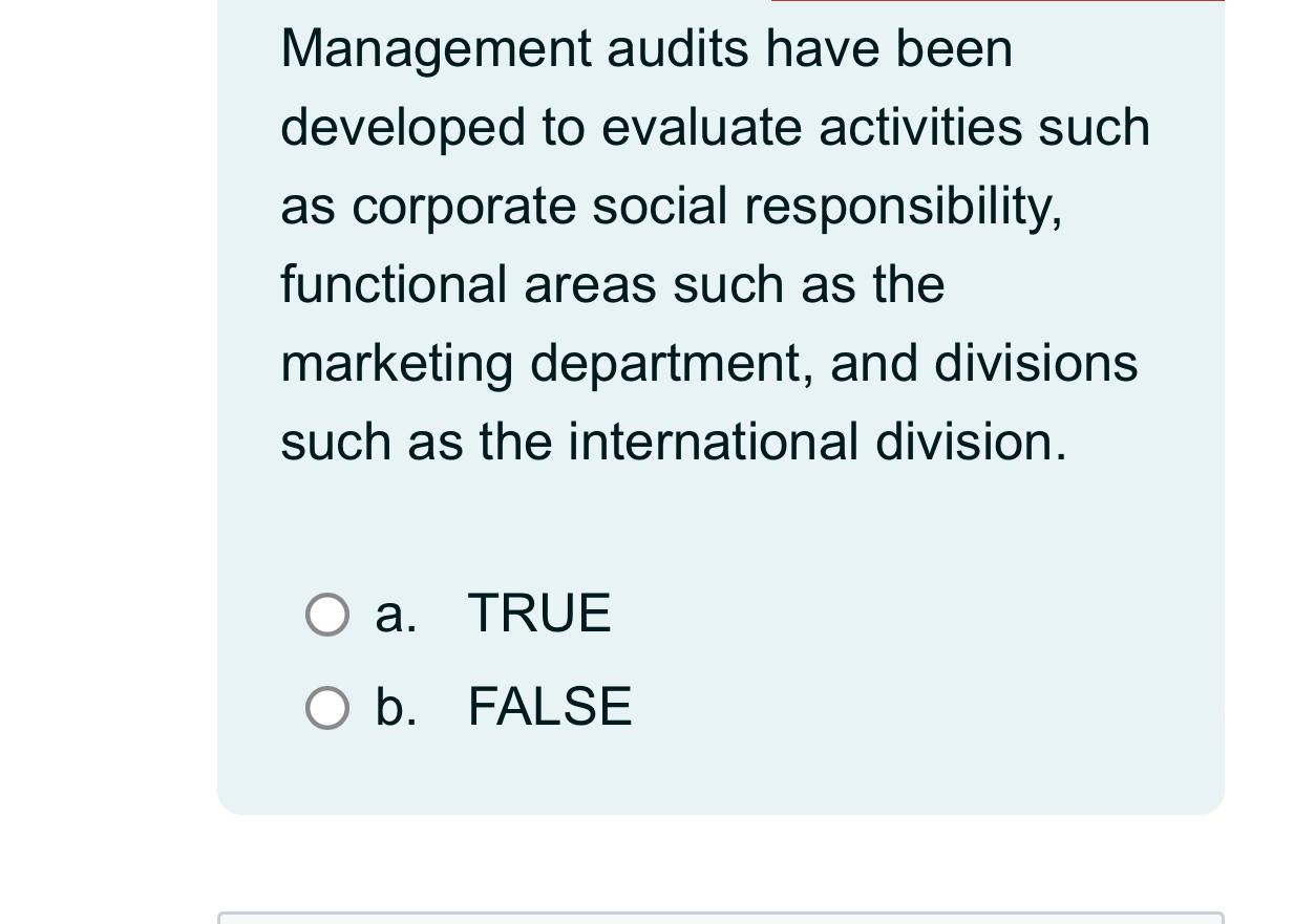 Solved Management audits have been developed to evaluate | Chegg.com
