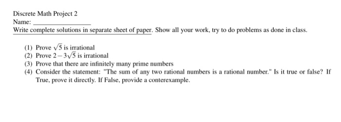 Solved Discrete Math Project 2 Name: Write complete | Chegg.com
