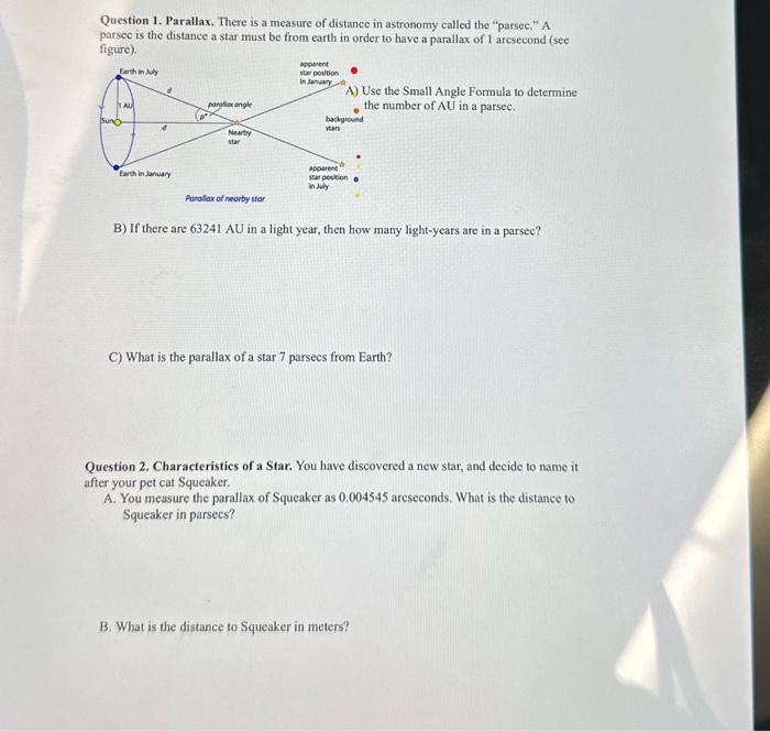 Solved Question 1. Parallax. There is a measure of distance | Chegg.com