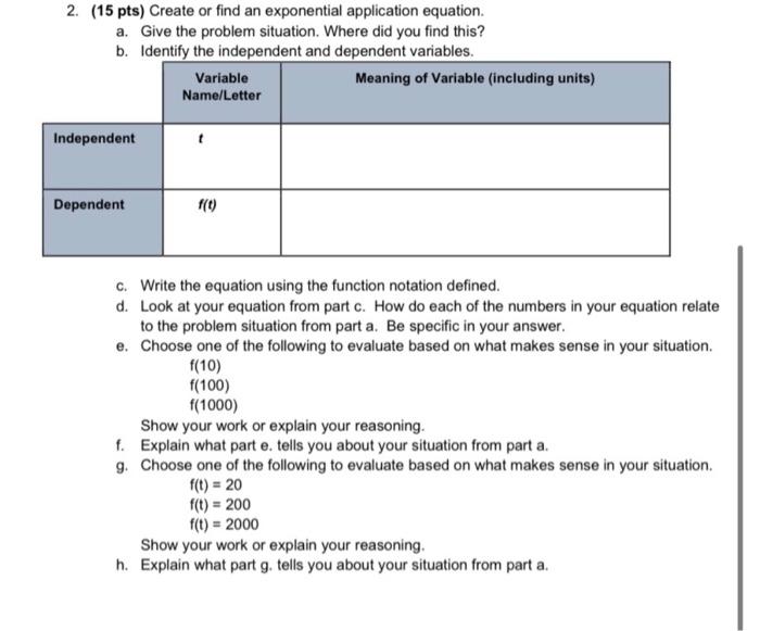 Solved 2. (15 pts) Create or find an exponential application | Chegg.com