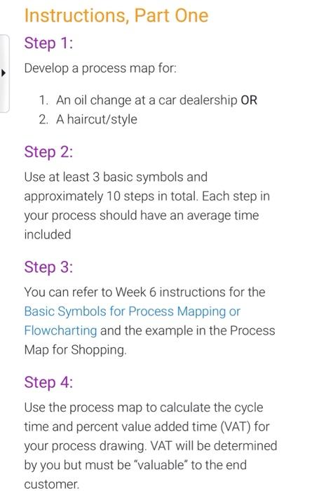 Solved Instructions, Part One Step 1: Develop a process map | Chegg.com