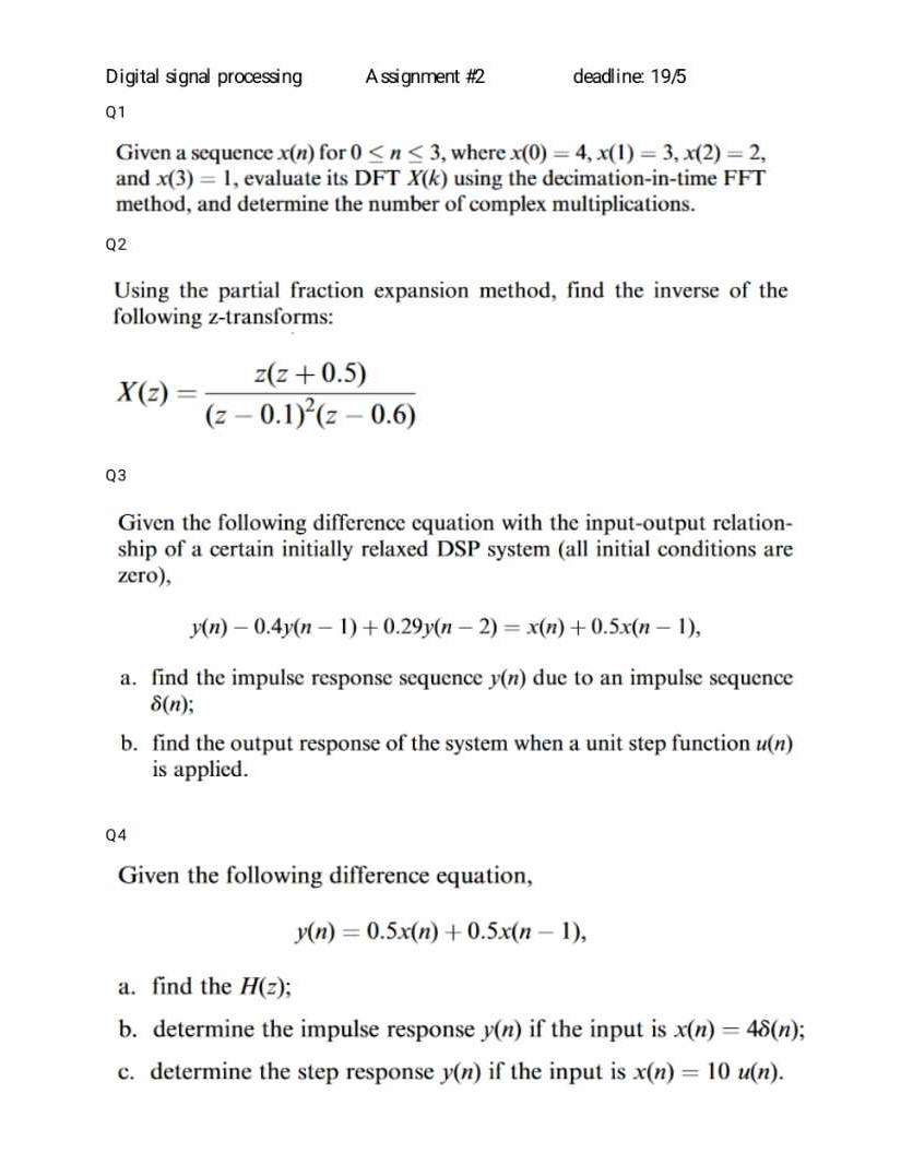 Solved Given a sequence x(n) ﻿for 0≤n≤3, ﻿where | Chegg.com